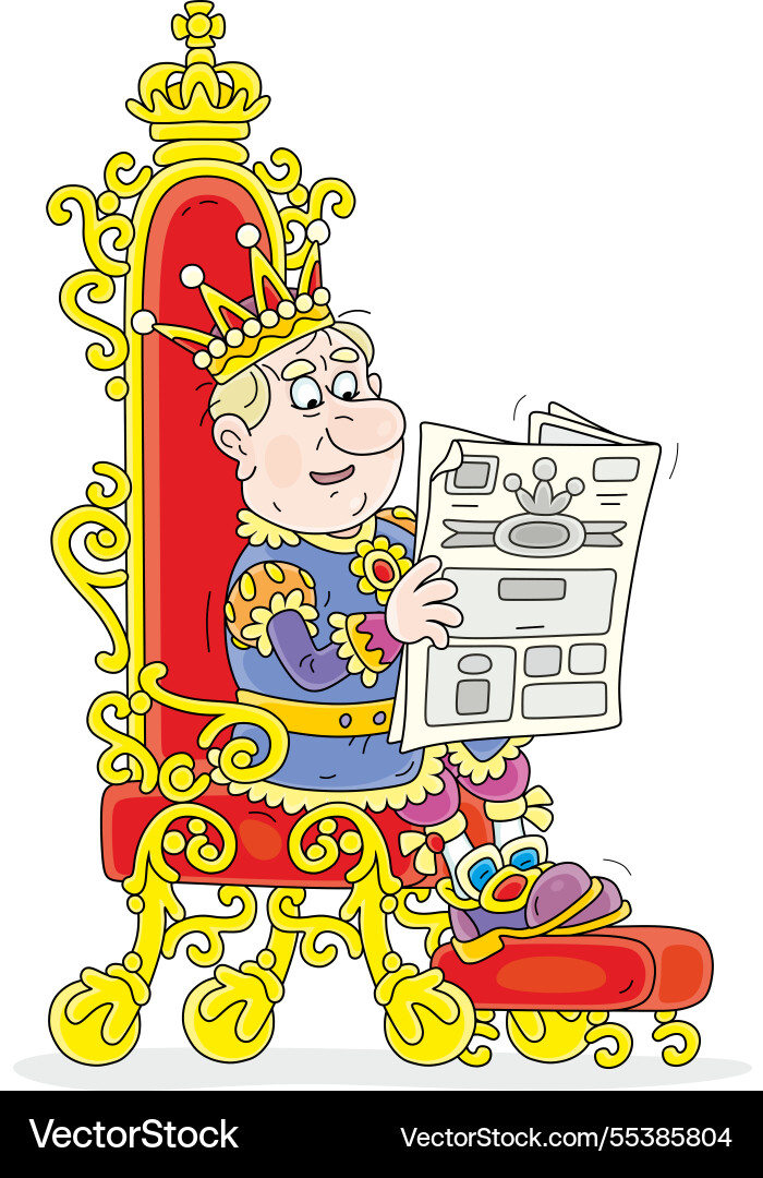 Angry king reading a latest newspaper on throne Vector Image