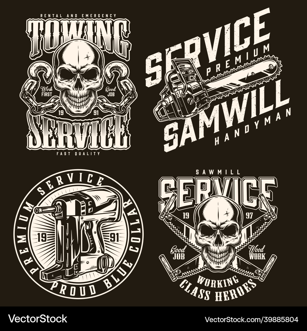 Blue Collar Work Labels & Symbols Royalty Free Vector