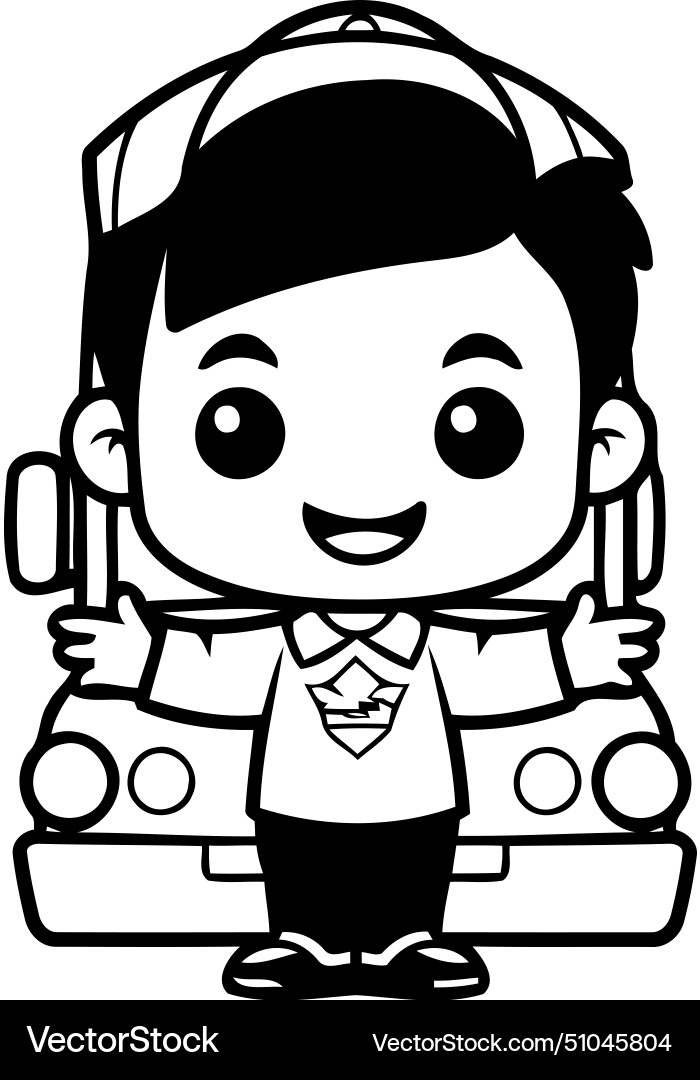 Cute school bus driver cartoon character design Vector Image