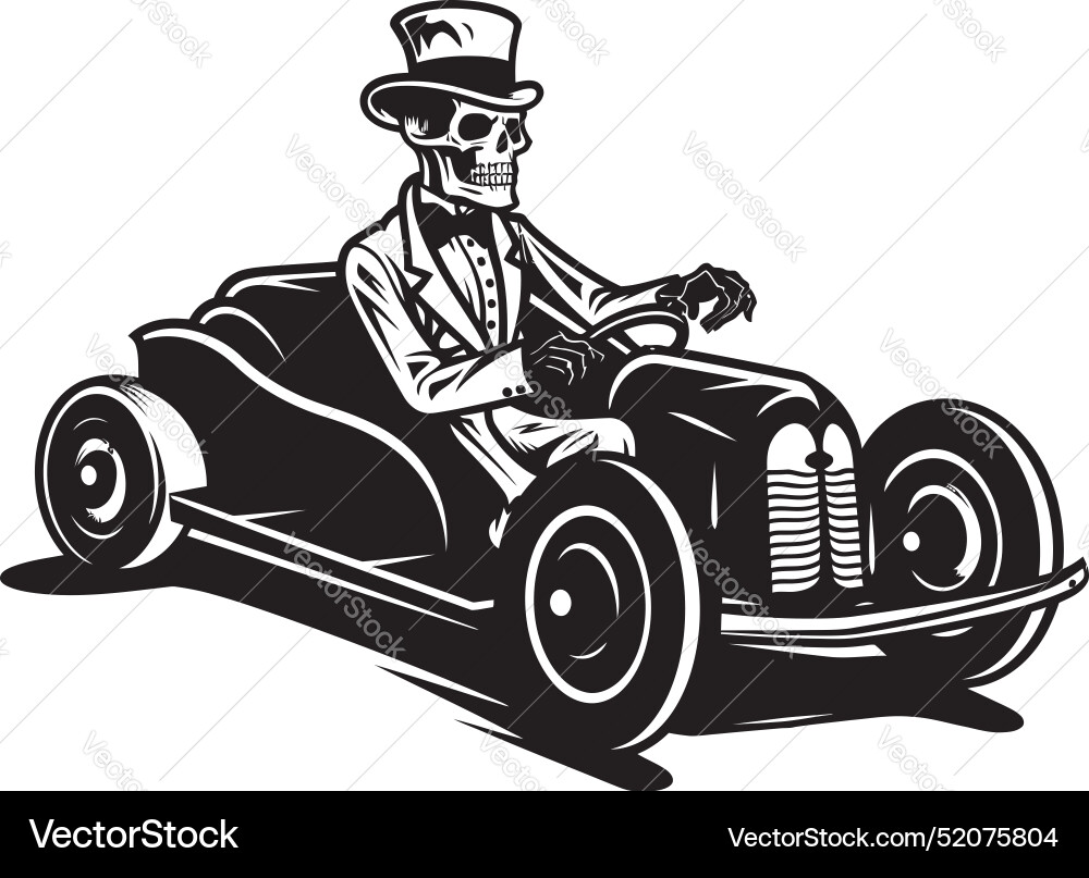 Haunting highwayman skeleton in car graphic Vector Image