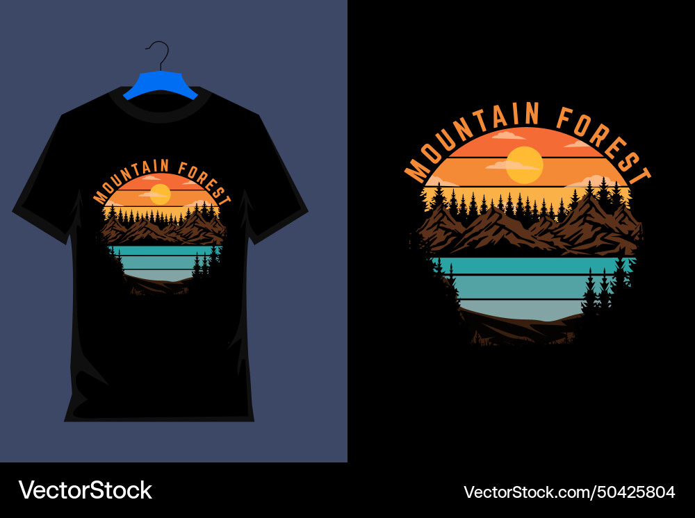Mountain forest retro t shirt design Royalty Free Vector
