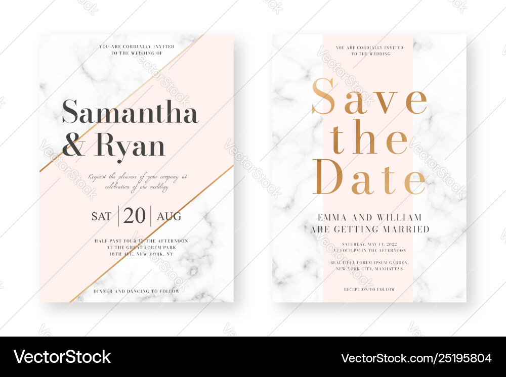 Wedding card design with golden frames and marble Vector Image