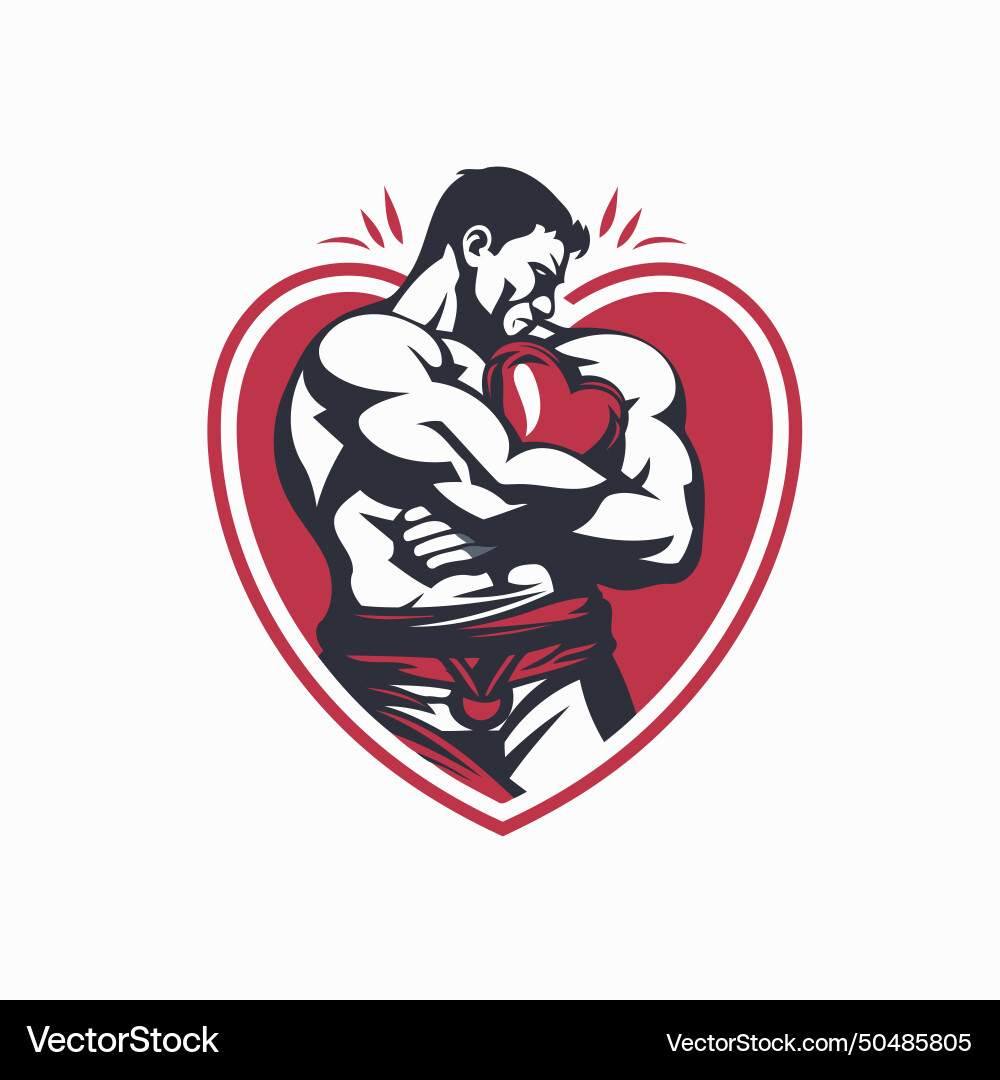 Bodybuilder with a red heart on white background Vector Image