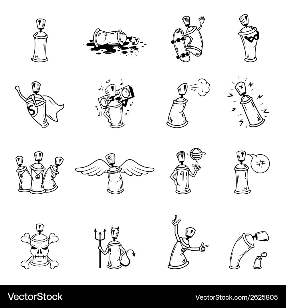 Graffiti characters icons set Royalty Free Vector Image Graffiti characters icons set Royalty Free Vector Image