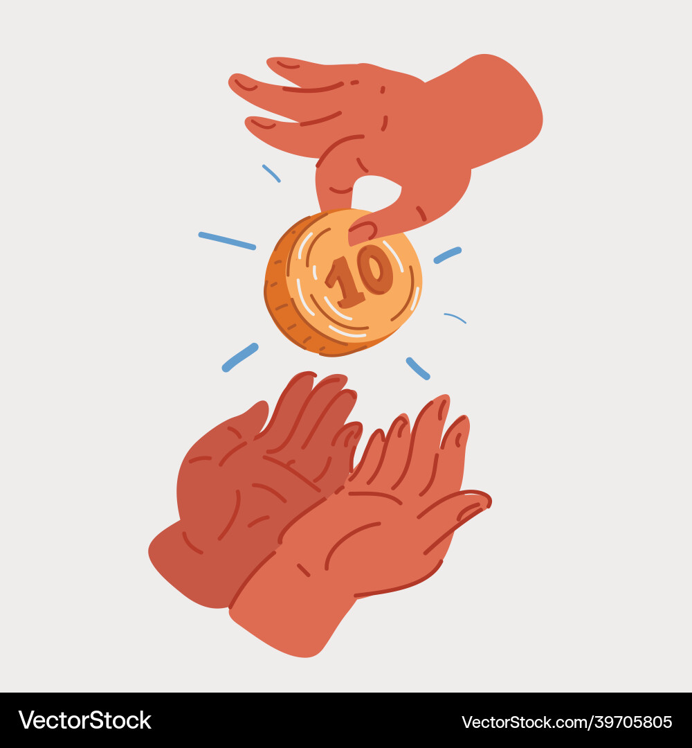 Hands with coin alms giving Royalty Free Vector Image
