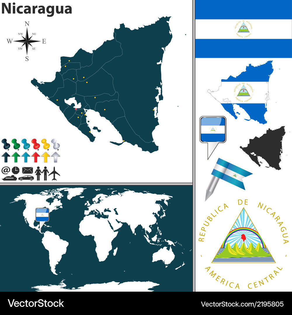 Nicaragua map world Royalty Free Vector Image - VectorStock