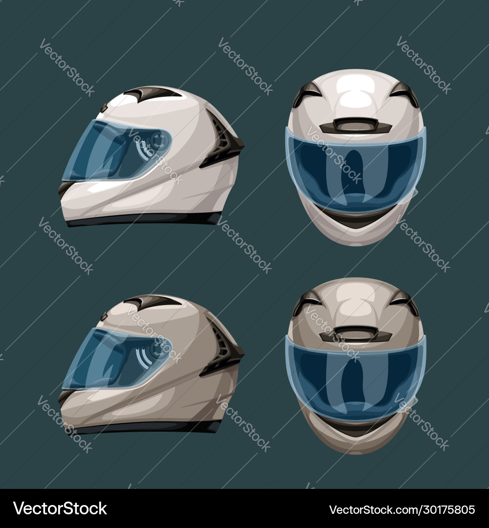 Racing helmets set on blue Royalty Free Vector Image