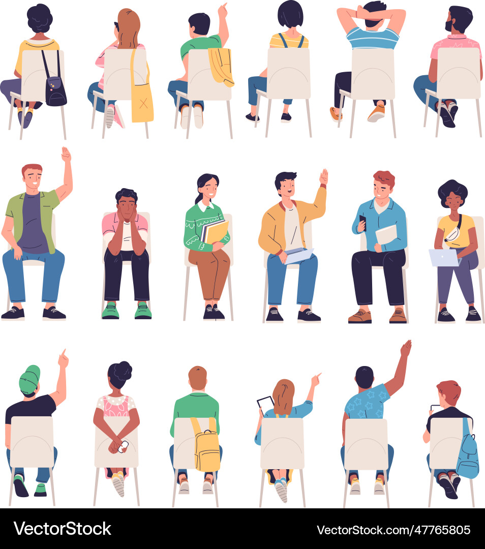 Sitting students back view people sit on chairs Vector Image