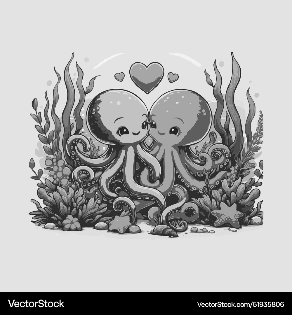 Cute octopus love stock Royalty Free Vector Image
