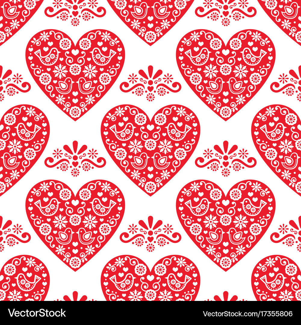 Folk heart seamless pattern scandinavian Vector Image