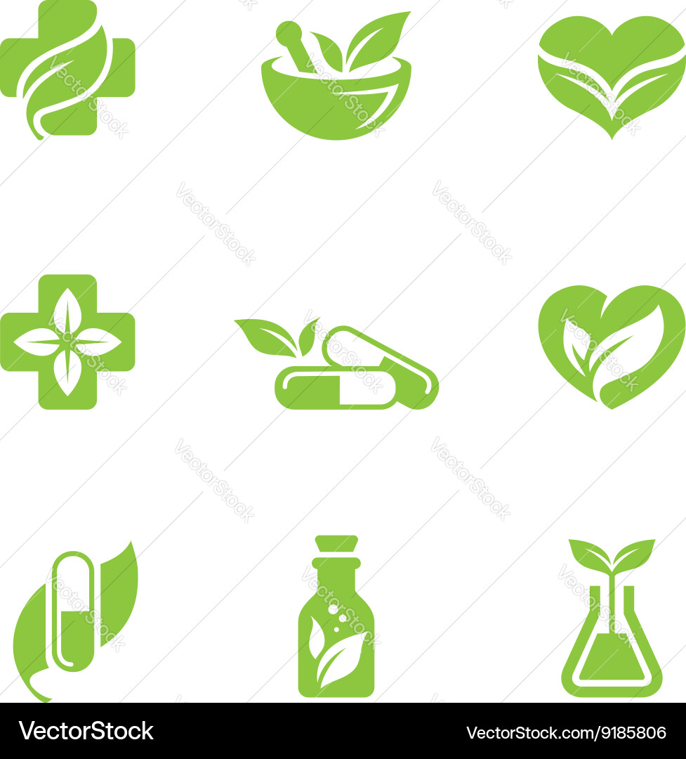 Herbal medicine icons set Royalty Free Vector Image