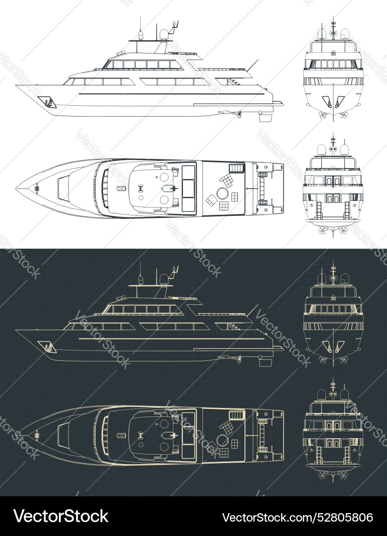 Luxury yacht technical drawings Royalty Free Vector Image