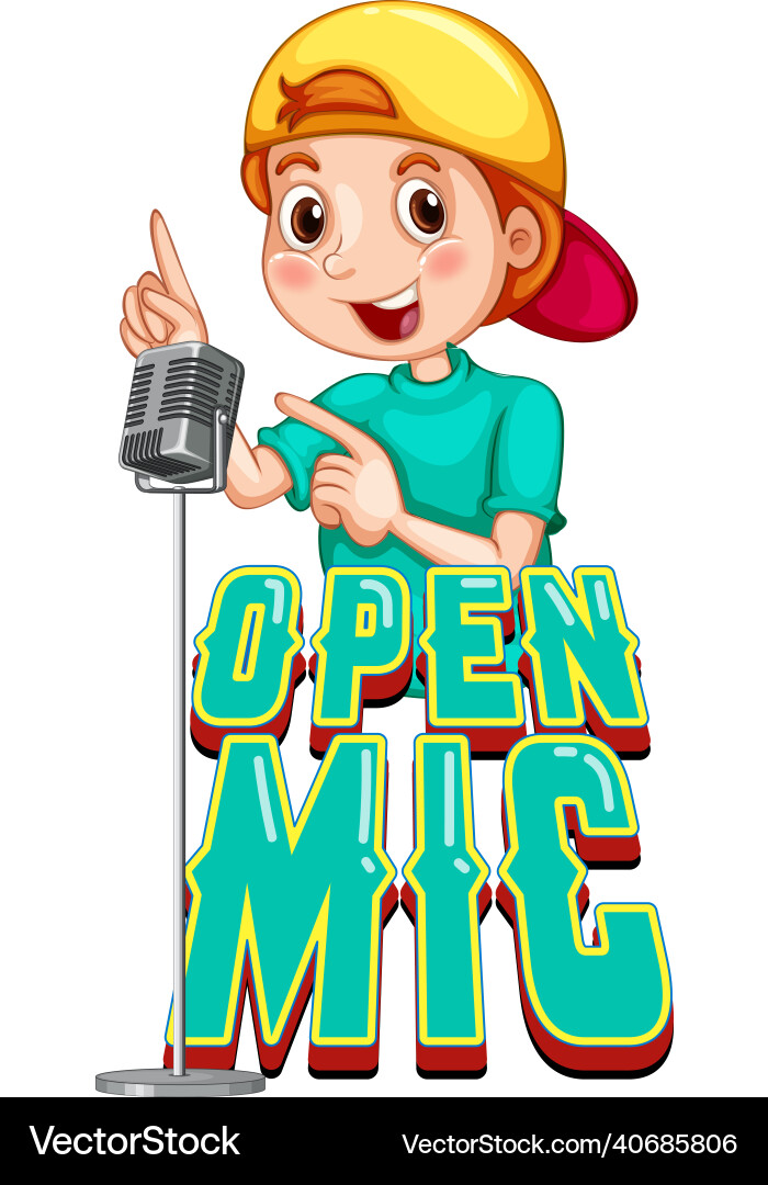 Open mic logo design with singer boy cartoon Vector Image