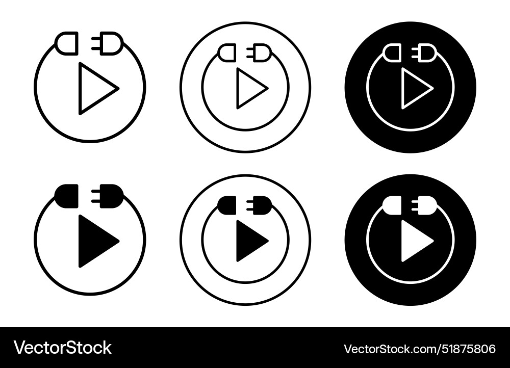 Plug and play icon outline flat Royalty Free Vector Image