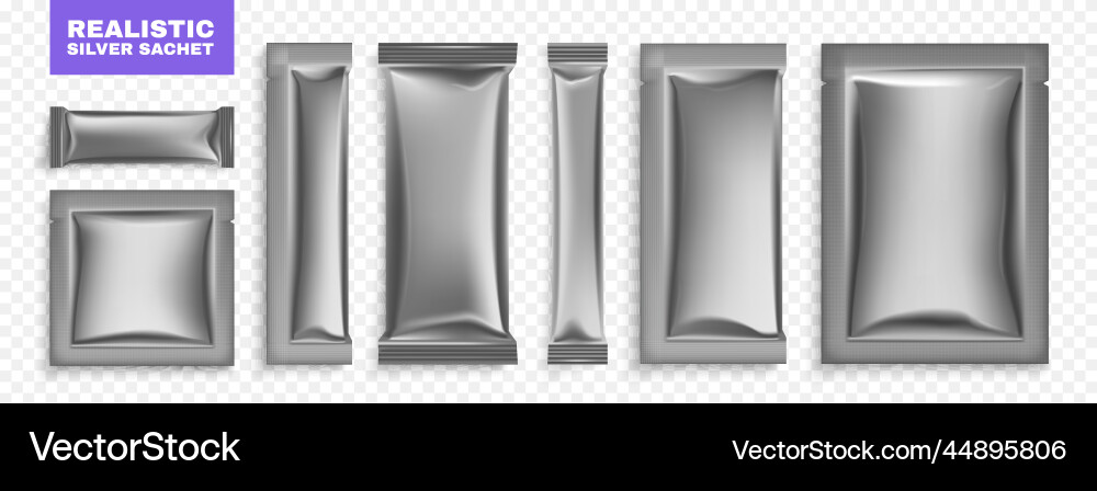 Silver sachet packet set Royalty Free Vector Image