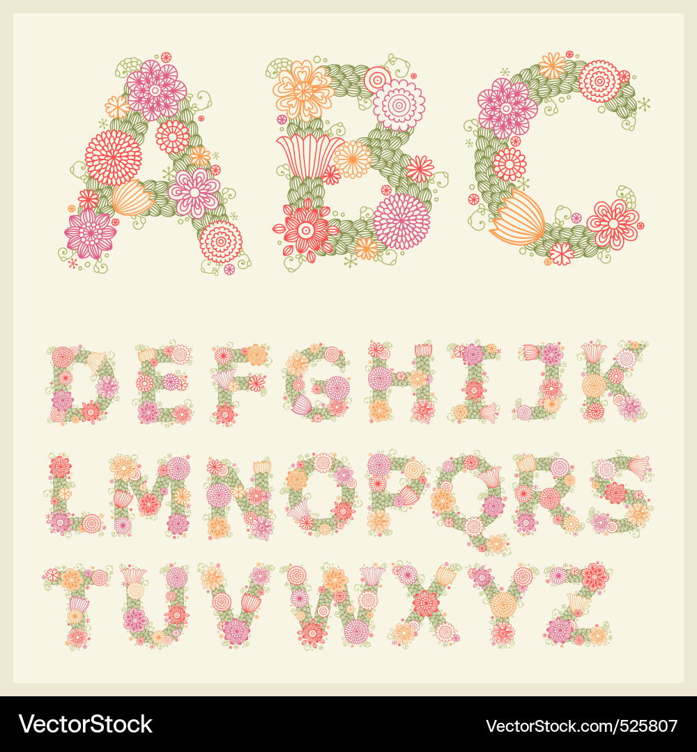 Floral Alphabet Font Collection Royalty Free Vector Image