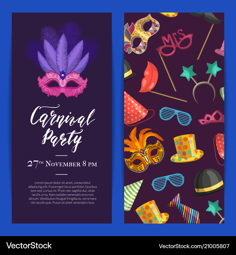 Party invitation with masks and Royalty Free Vector Image