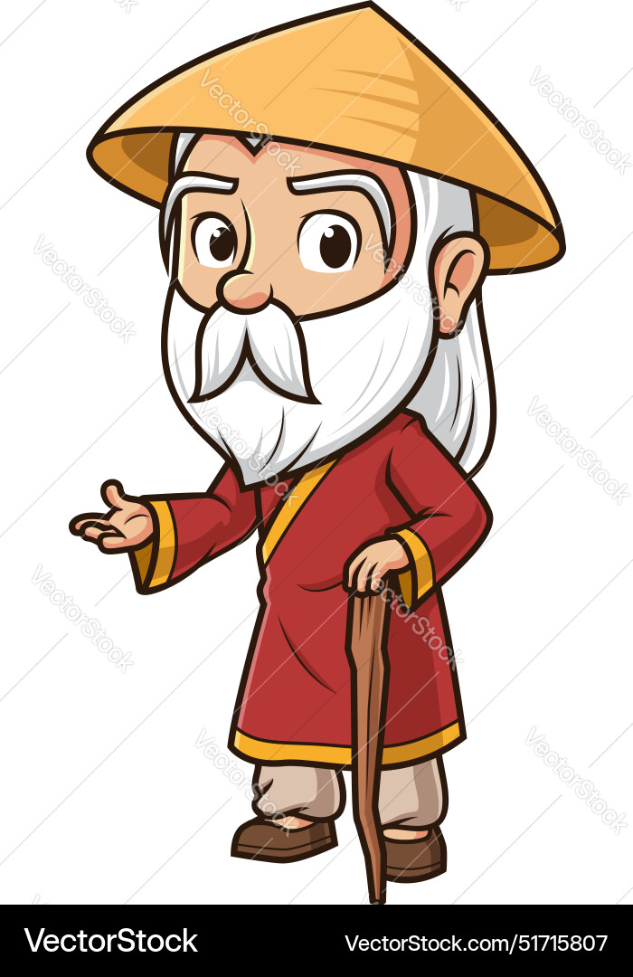 Wise asiatische Mann präsentiert Cartoon Vektorbild