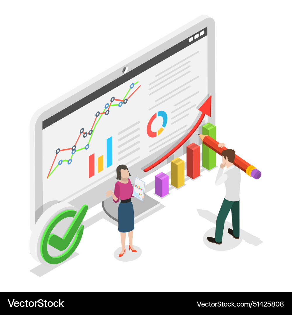 3d isometric flat of financial report Royalty Free Vector