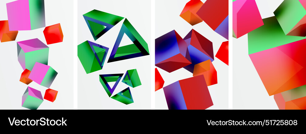 Flying 3d shapes cubes and other geometric Vector Image