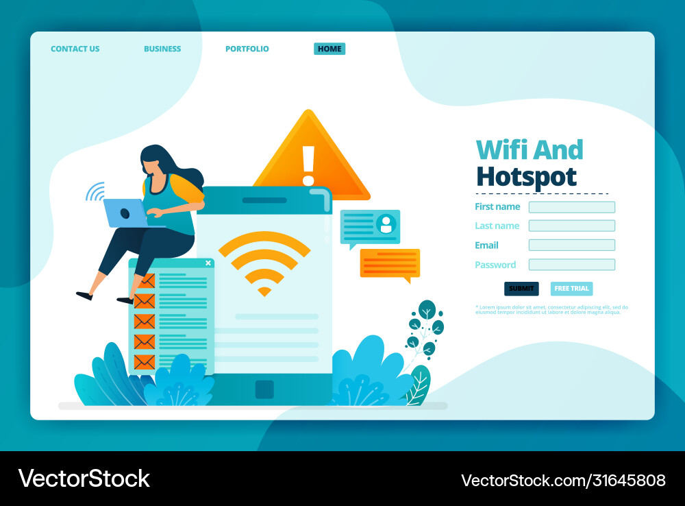 Landing page design wifi and hotspot Royalty Free Vector