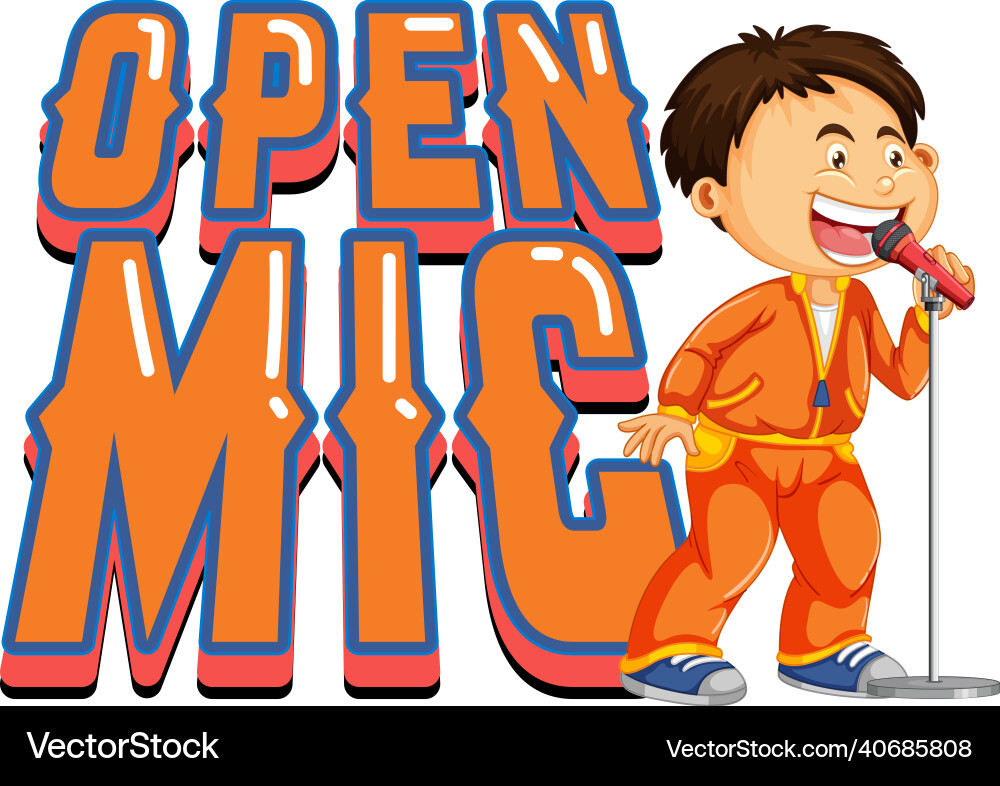 Open mic logo design with singer boy cartoon Vector Image