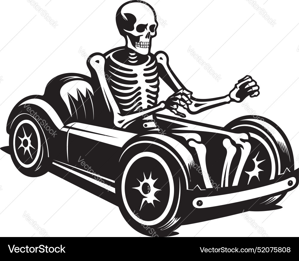 Skele screech skeleton driving car logo bone bolt Vector Image