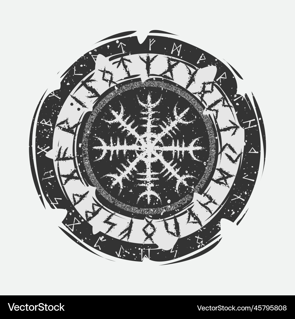 Viking symbol rune dark circle shield Royalty Free Vector