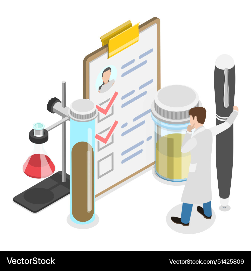 3d isometric flat of medical tests Royalty Free Vector Image