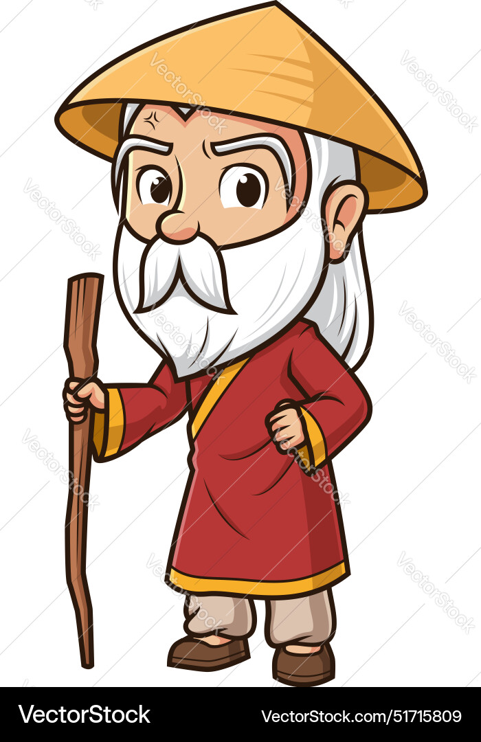 Confident old asian man cartoon Royalty Free Vector Image