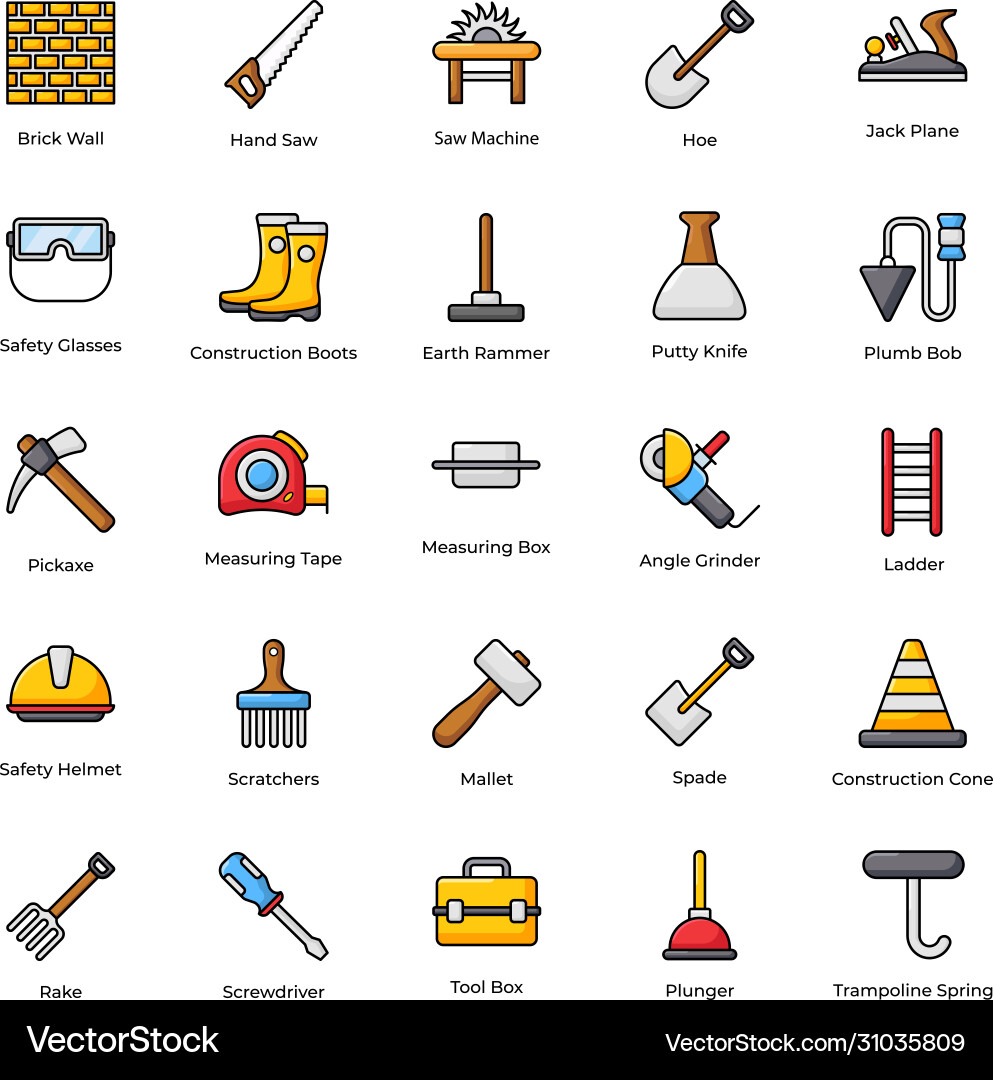 Construction tools flat icons pack Royalty Free Vector Image