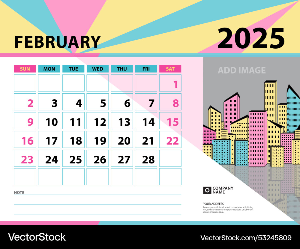 February 2025 template - calendar year Royalty Free Vector