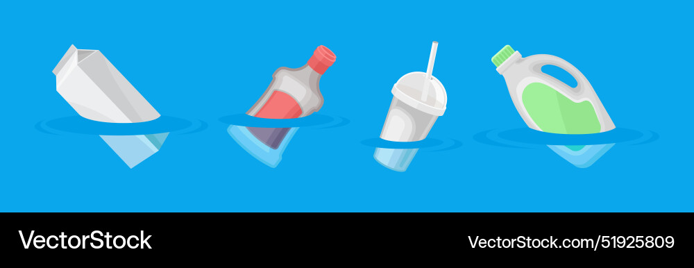 Floating debris in water and disposable package Vector Image