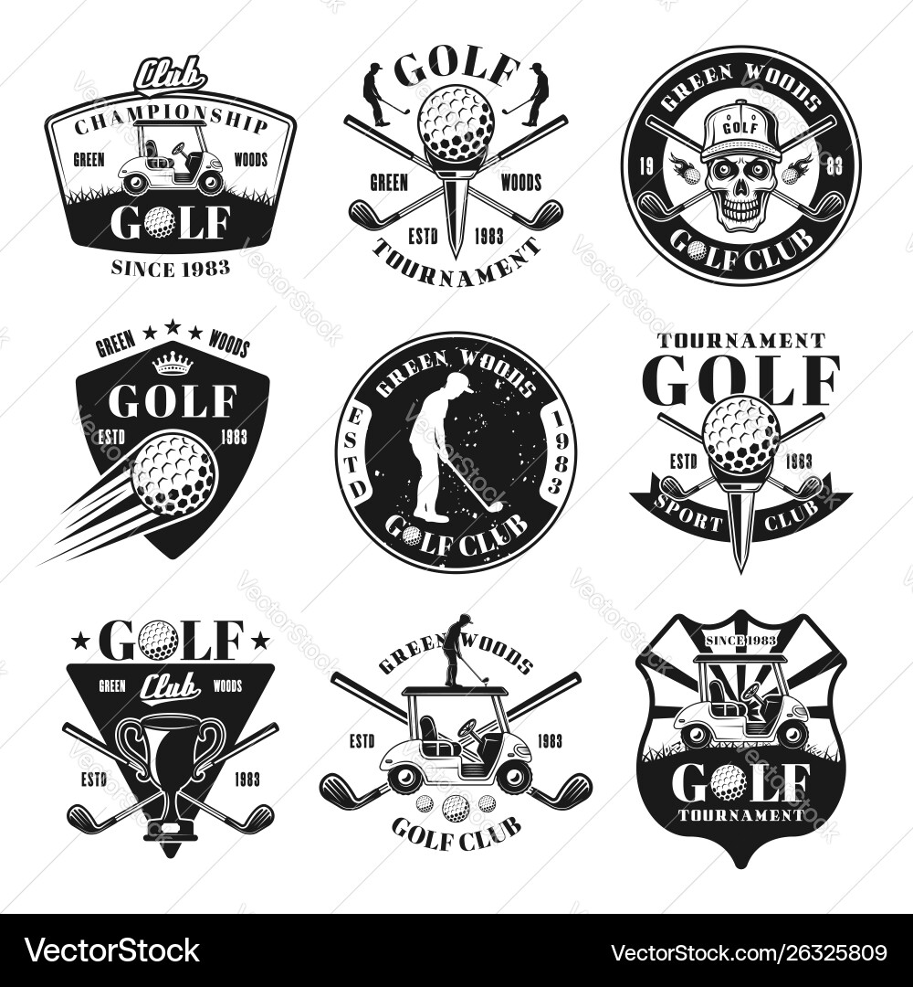 Monochrome Golf Emblems & Logos Royalty Free Vector