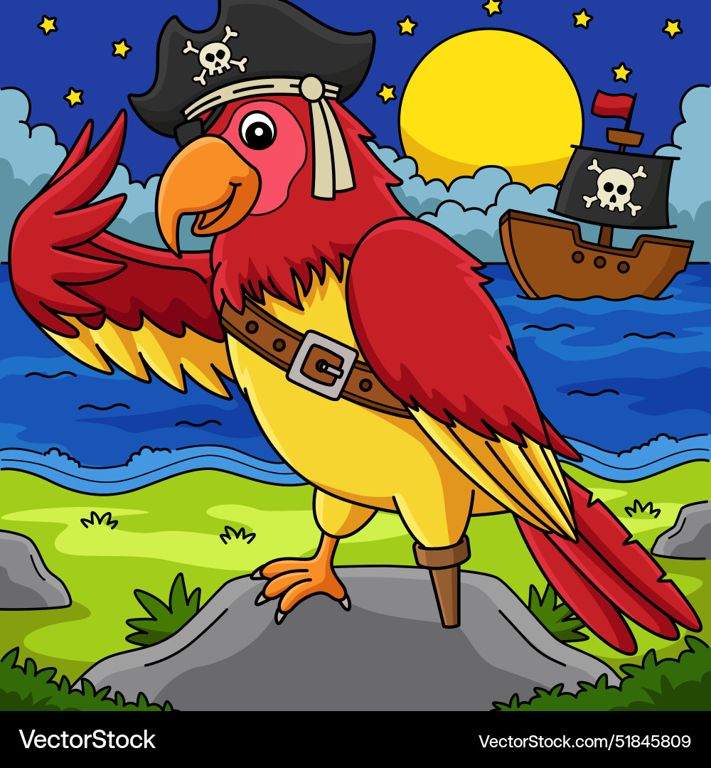 Pirate parrot colored cartoon Royalty Free Vector Image