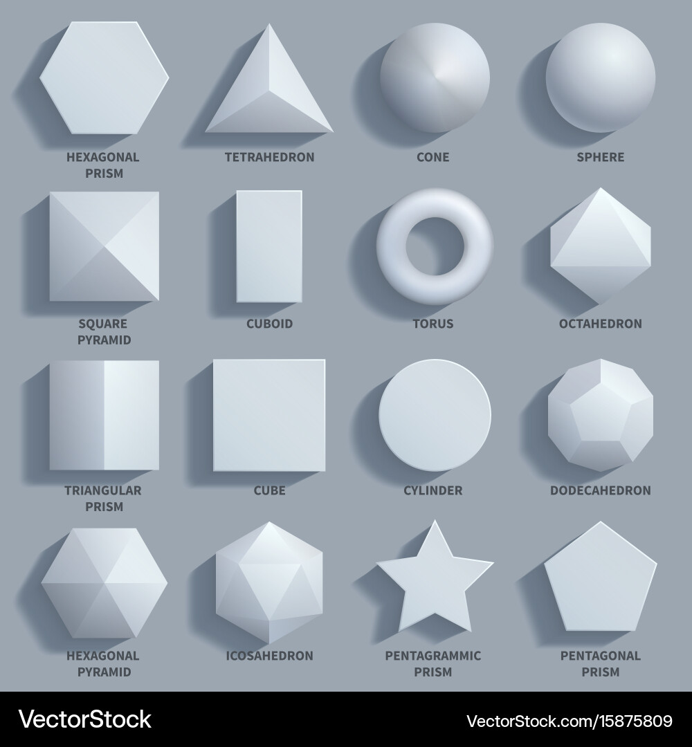 Top view realistic white math basic 3d shapes Vector Image