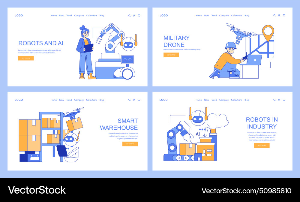 Robotics and ai web banner set Royalty Free Vector Image
