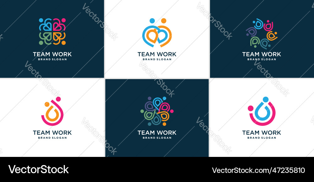 Team work logo set premium Royalty Free Vector Image