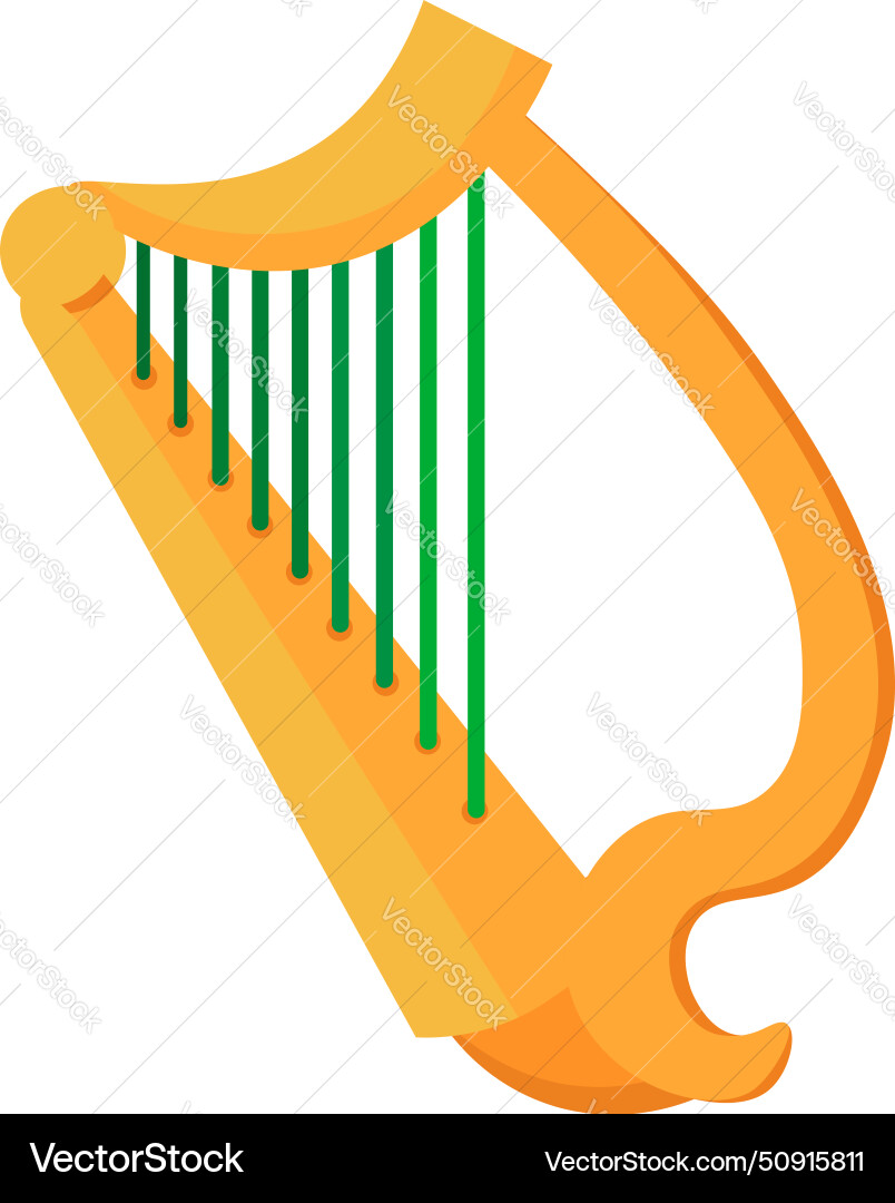 Cartoon musical harp with green strings Royalty Free Vector