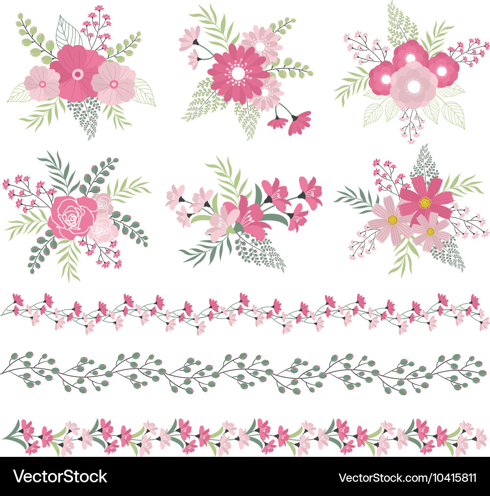 Floral Pink and Green Borders Royalty Free Vector Image