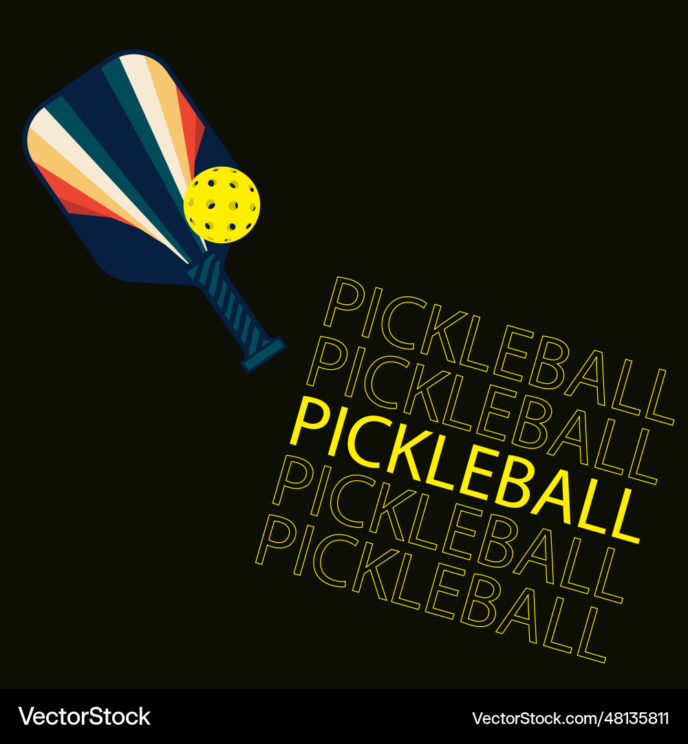 Pickleball paddle and ball with text Royalty Free Vector