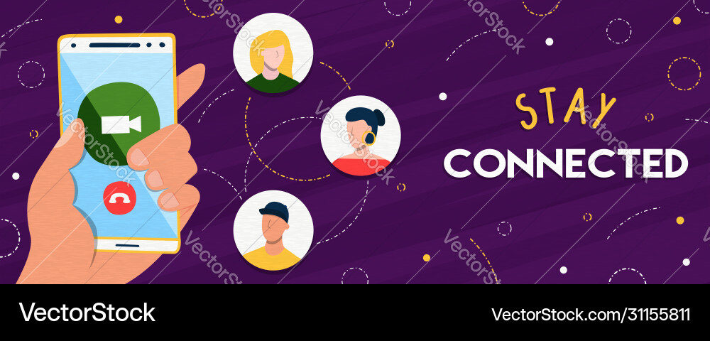 Stay connected banner people in phone Royalty Free Vector