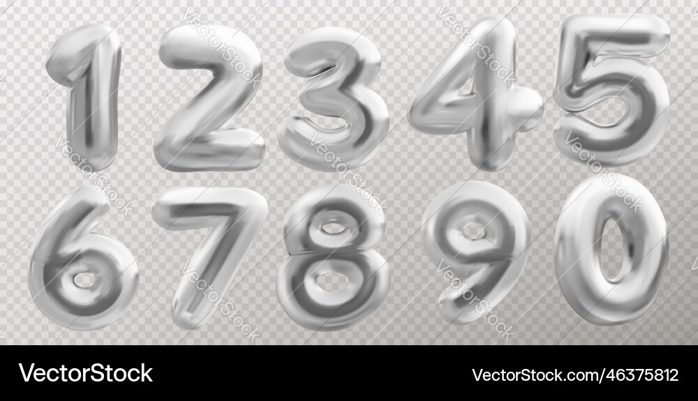 3d silver balloon number font realistic metal type