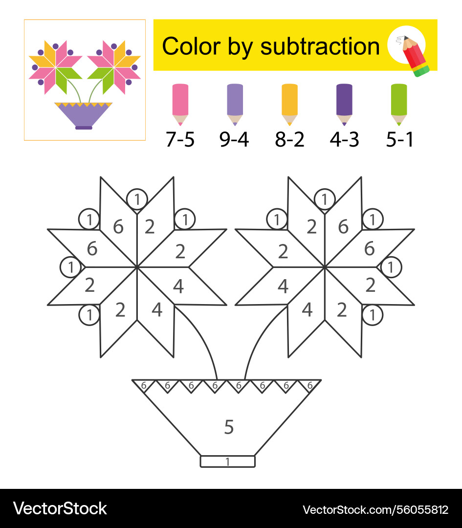 Coloring Worksheets Subtraction Subtraction Color By Number: Color The