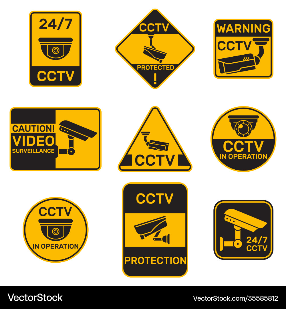 Different cctv system badges flat icon set Vector Image