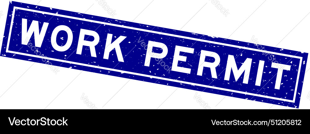 Grunge blue work permit word square rubber seal Vector Image