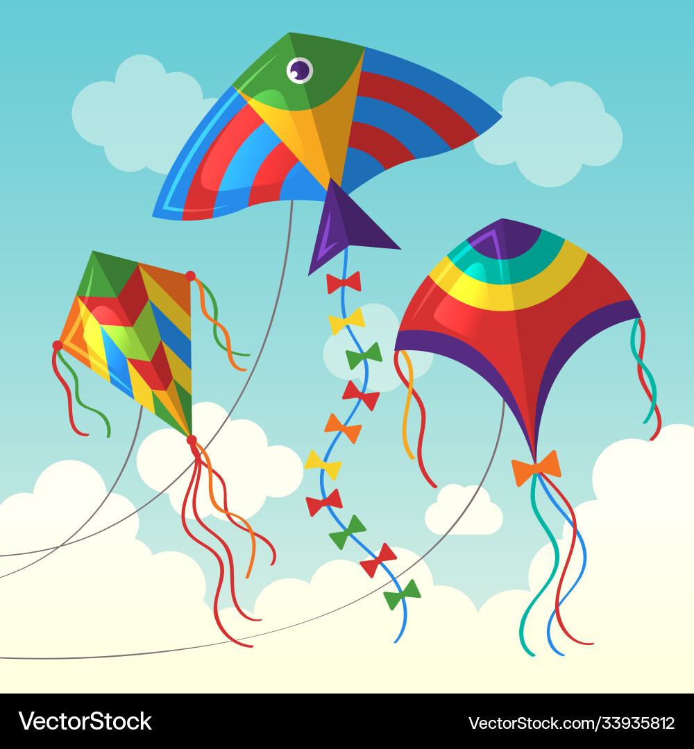 Kite in cloud flying outdoor air Royalty Free Vector Image