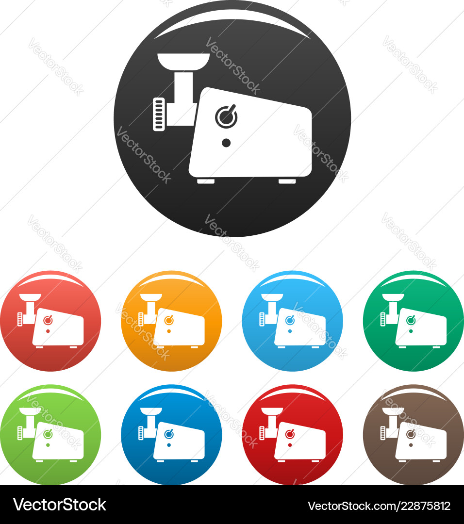 Meat grinder machine icons set color Royalty Free Vector