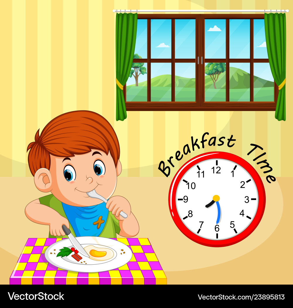 A boy breakfast time Royalty Free Vector Image