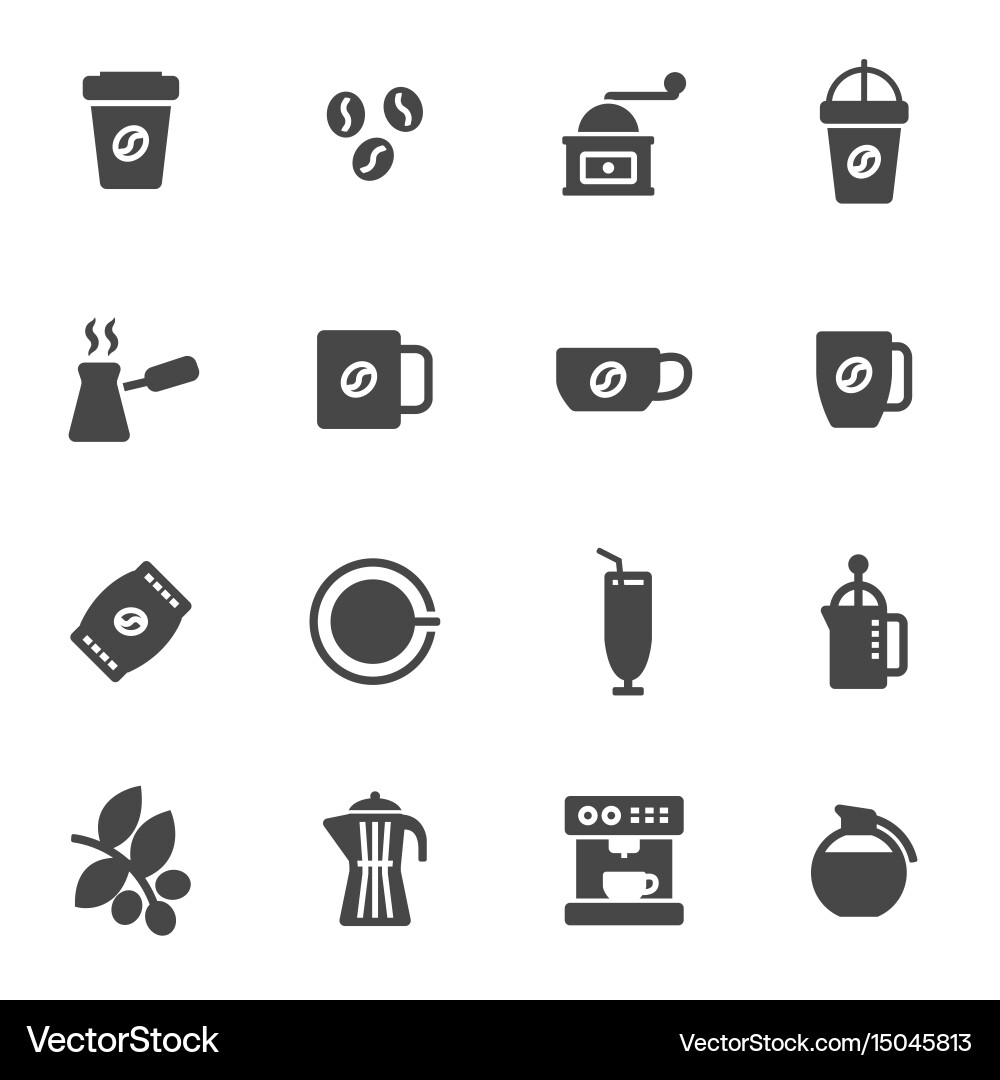 Black coffee icons set Royalty Free Vector Image